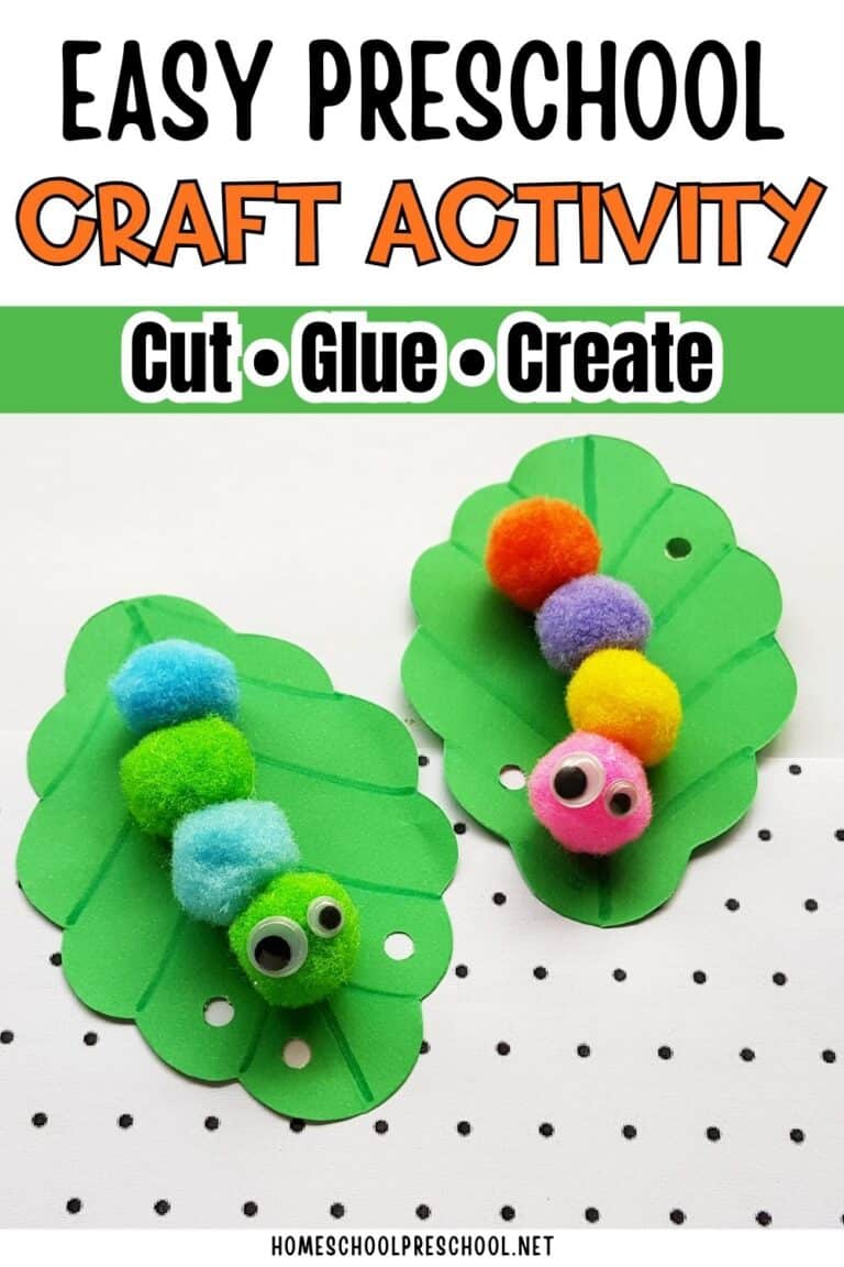 Easy Pom Pom Caterpillar Preschool Craft + Free Leaf Template