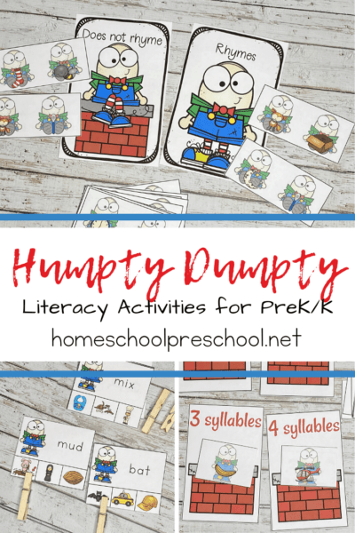 Three Printable Humpty Dumpty Literacy Activities for Kids