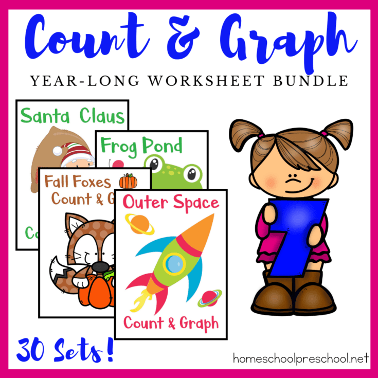 Printable Dinosaur Count and Graph Worksheets for Preschool