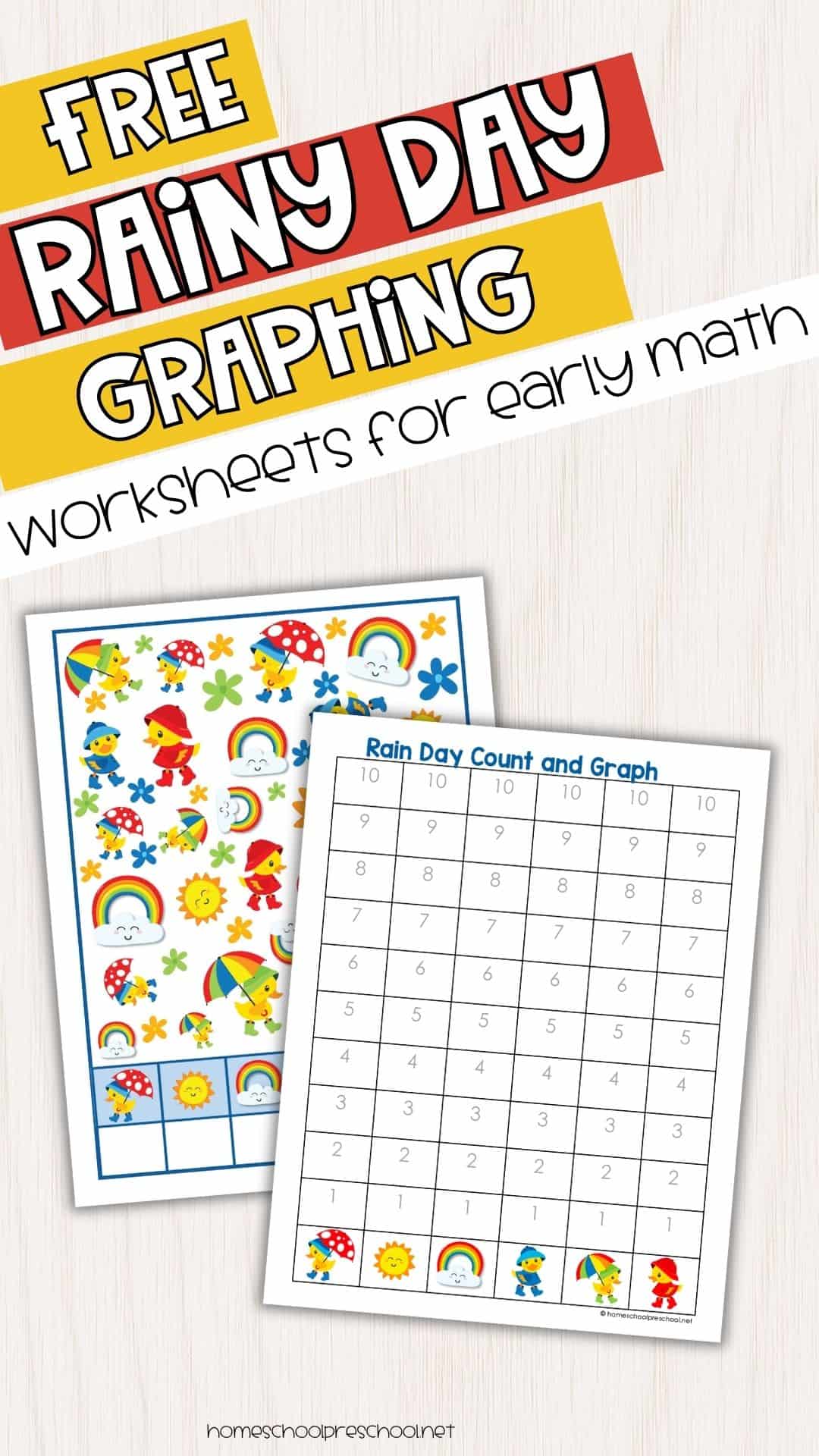 Rainy Day Count and Graph Worksheets for Preschool