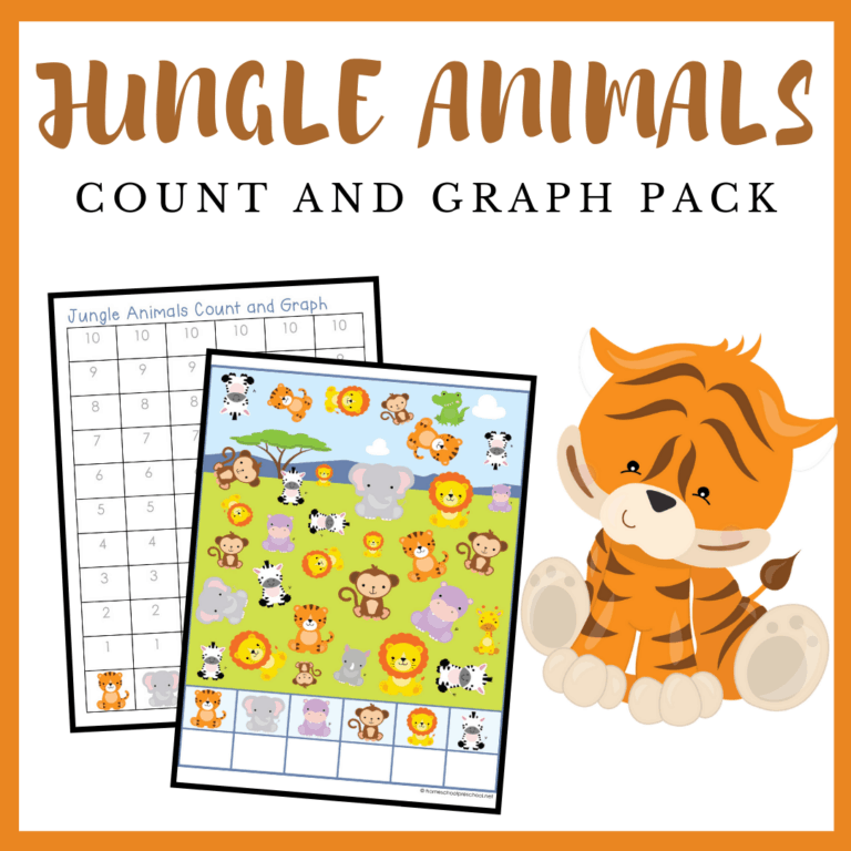 Printable Jungle Animals Count and Graph Worksheets