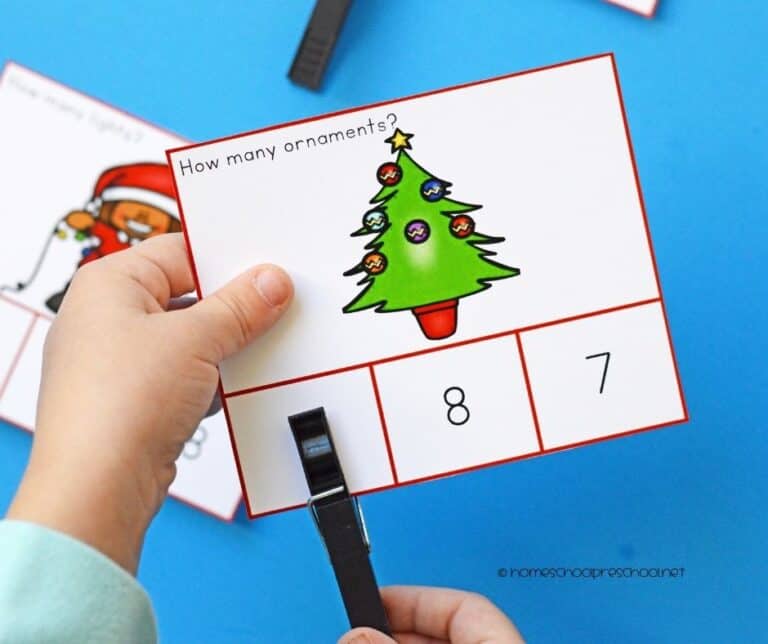 Christmas Count and Clip Cards for Preschool Math Practice