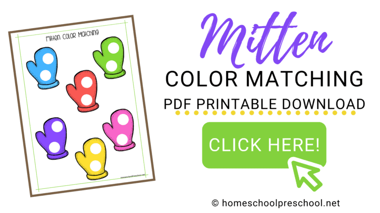Printable Mitten Color Matching Printable for Preschool