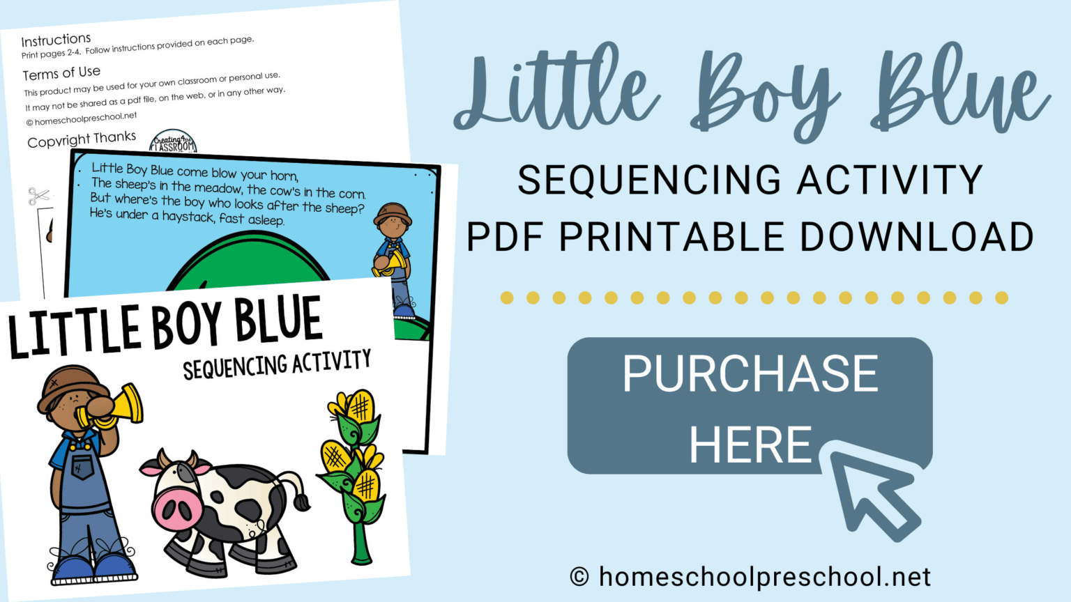 Printable Little Boy Blue Sequencing Activity for Kids