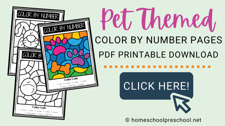Pets Color By Number Printable Preschool Worksheets