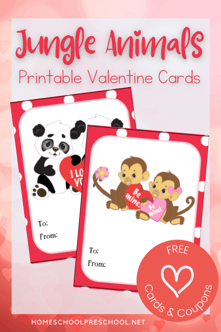 Jungle Love Animal Themed Printable Valentine Cards for Kids