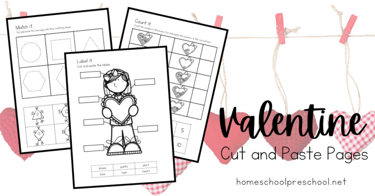 Valentine's Day Cut and Paste Worksheets for Preschool