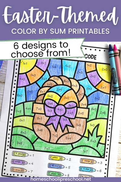 Color by Code Easter Addition Worksheets for Kindergarten
