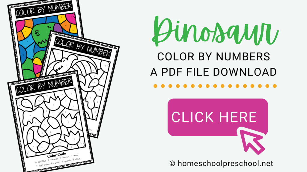Dinosaur Color by Number Printables for Preschool