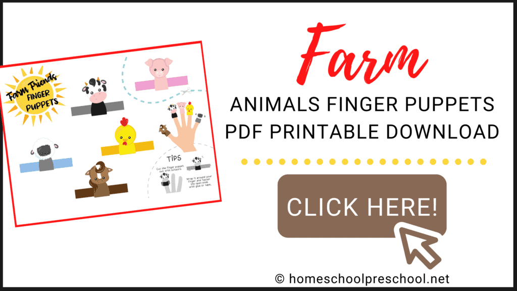Free Farm Animal Puppets Printable for Preschoolers