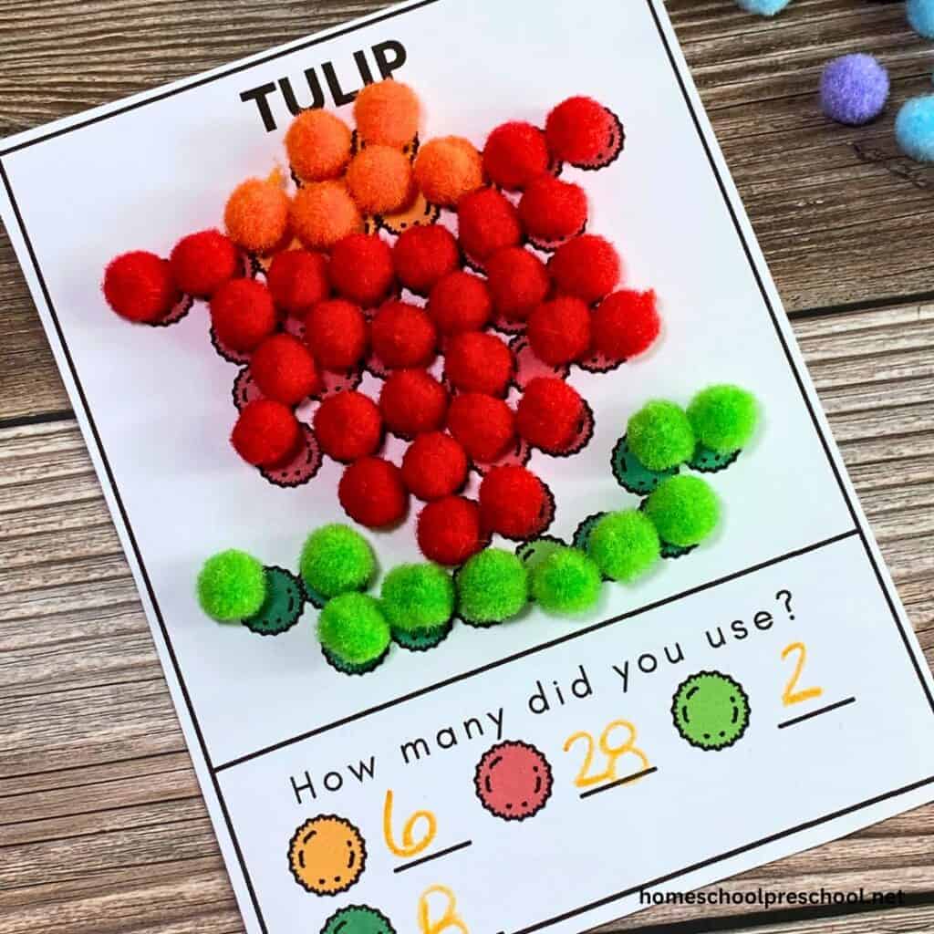 Spring Pom Pom Activities for Preschoolers Printable Set