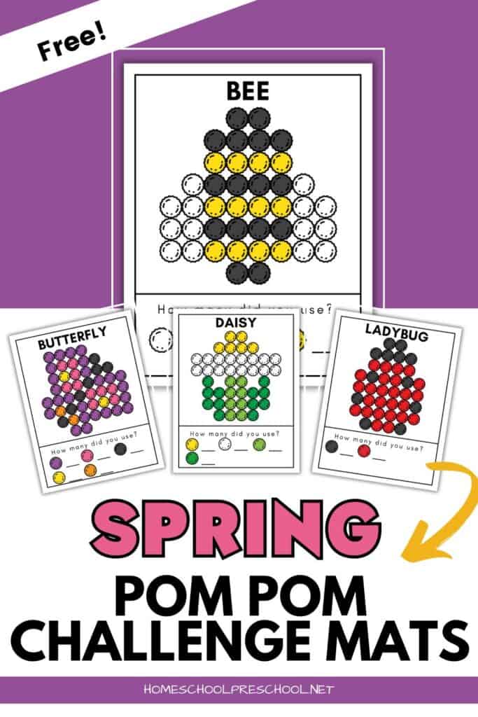 Spring Pom Pom Activities for Preschoolers Printable Set