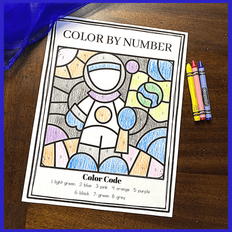 Space Color by Number Worksheets for Preschoolers