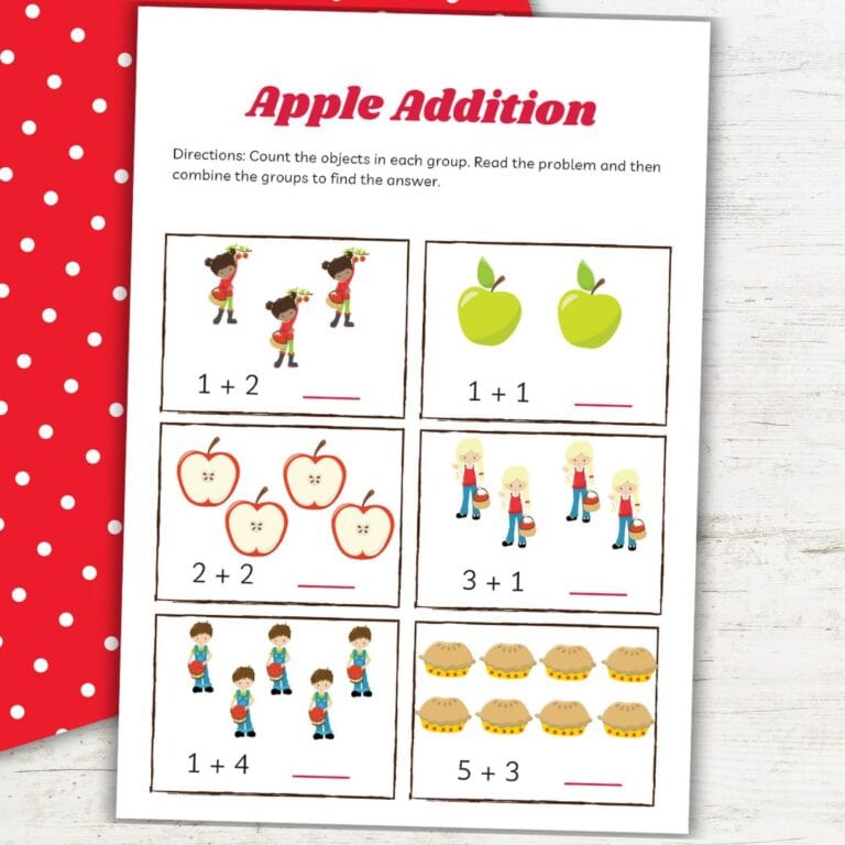 Apple Addition Worksheets for Preschool Math Fun
