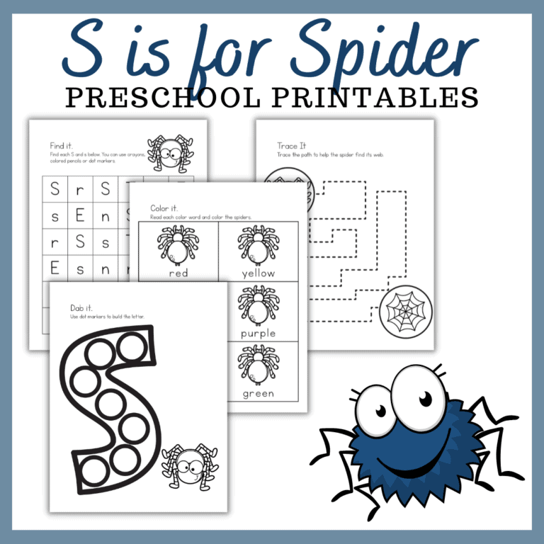 Free S is for Spider Printable for Preschoolers