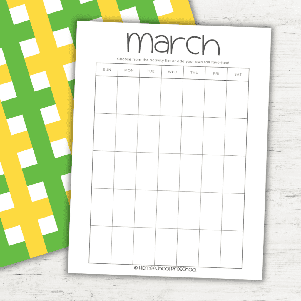 March Preschool Calendar with St. Patrick’s Day & Spring Activities