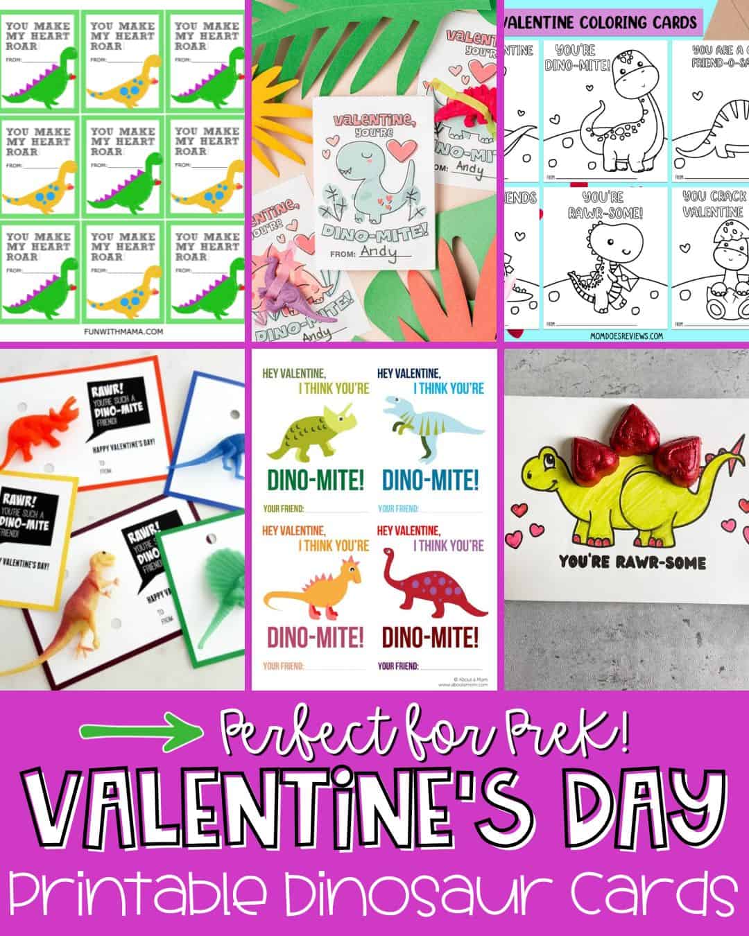 Dinosaur Valentine Cards for Preschoolers (Printable & No-Prep)