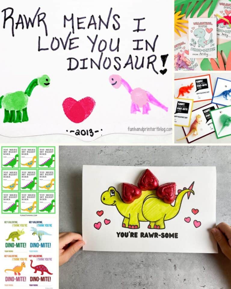 Dinosaur Valentine Cards for Preschoolers (Printable & No-Prep)