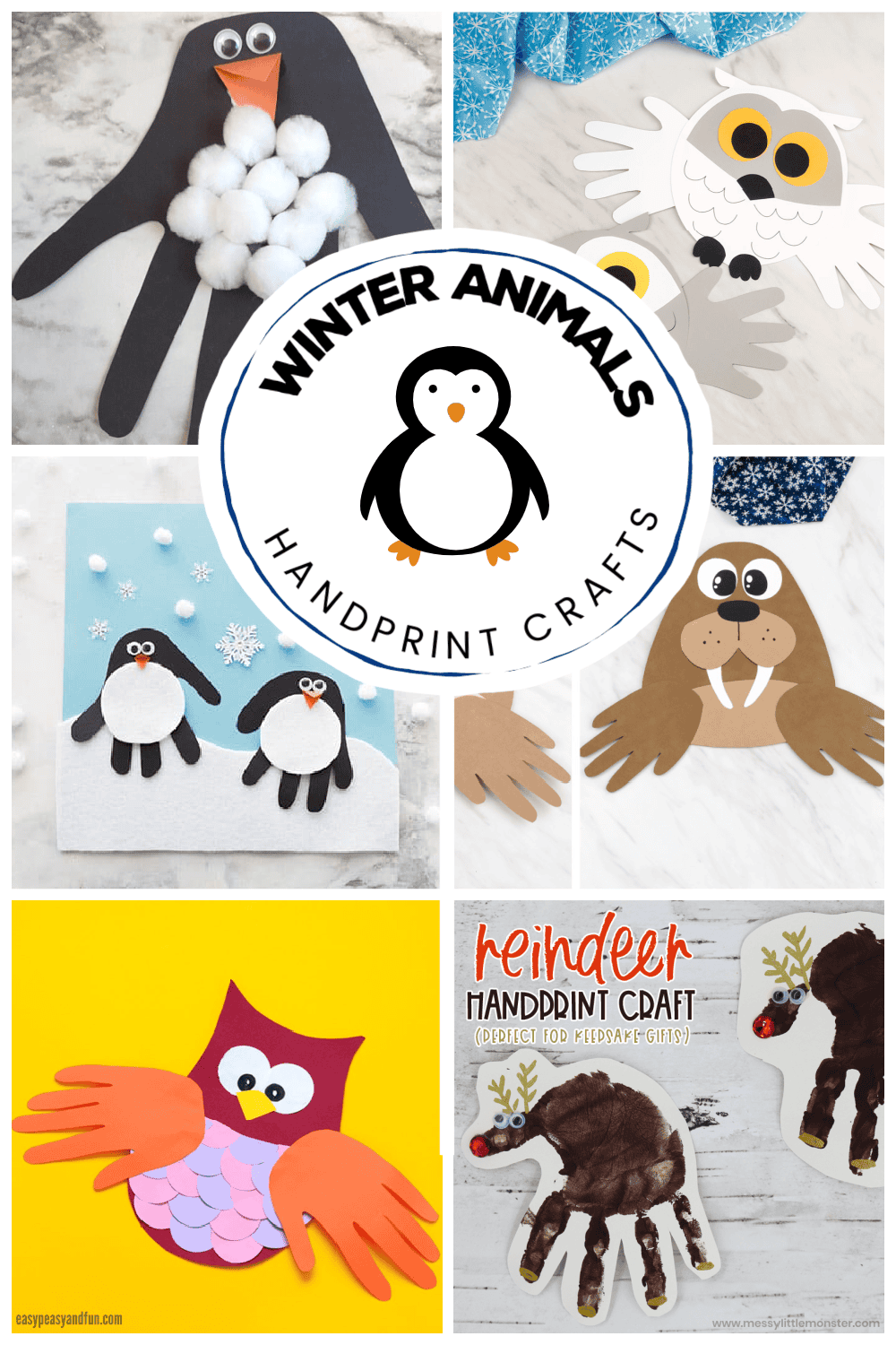Handprint Winter Animal Crafts For Preschoolers