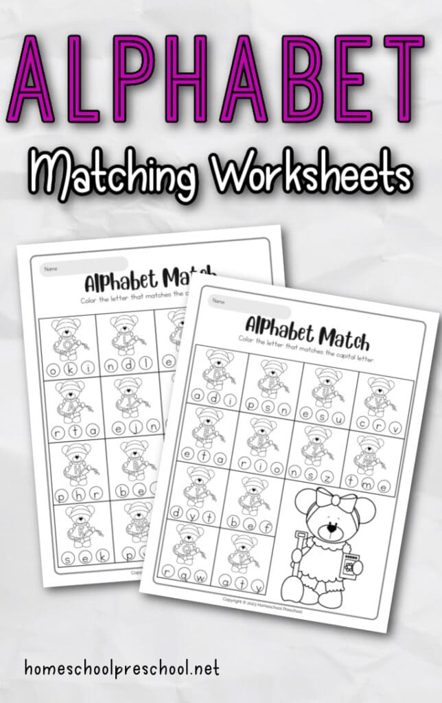 Teddy Bear-Themed Alphabet Letter Matching Worksheets