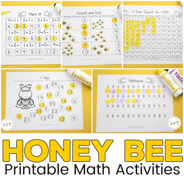 Printable Honey Bee Math Activities for Preschoolers