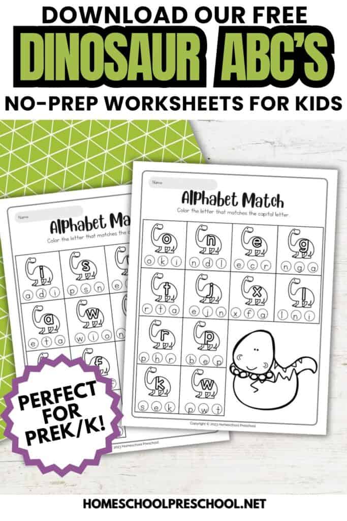 Free Dinosaur Alphabet Printable Worksheets