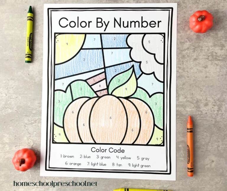 Free Printable Fall Color by Number Worksheets 1-10