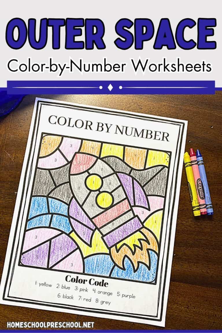Space Color by Number Worksheets for Preschoolers