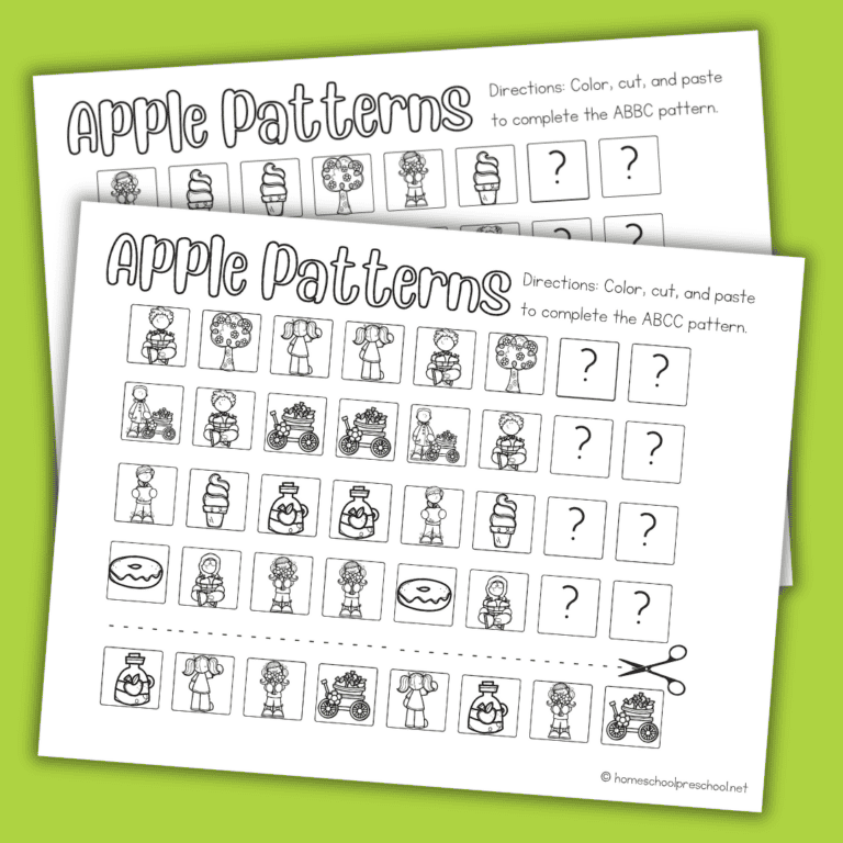 Apple Patterns Preschool Worksheets