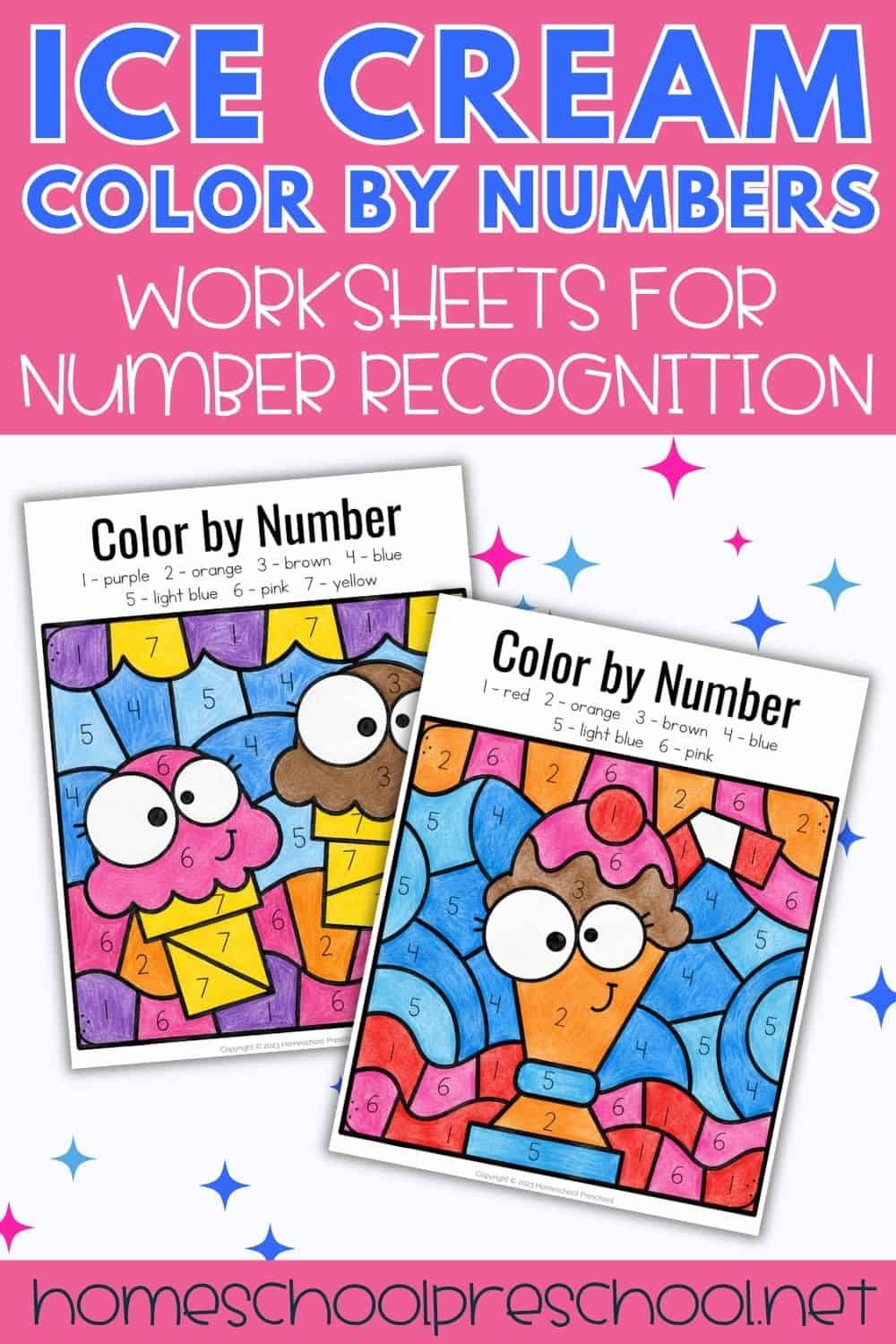 Ice Cream Color by Number Worksheet for Preschoolers