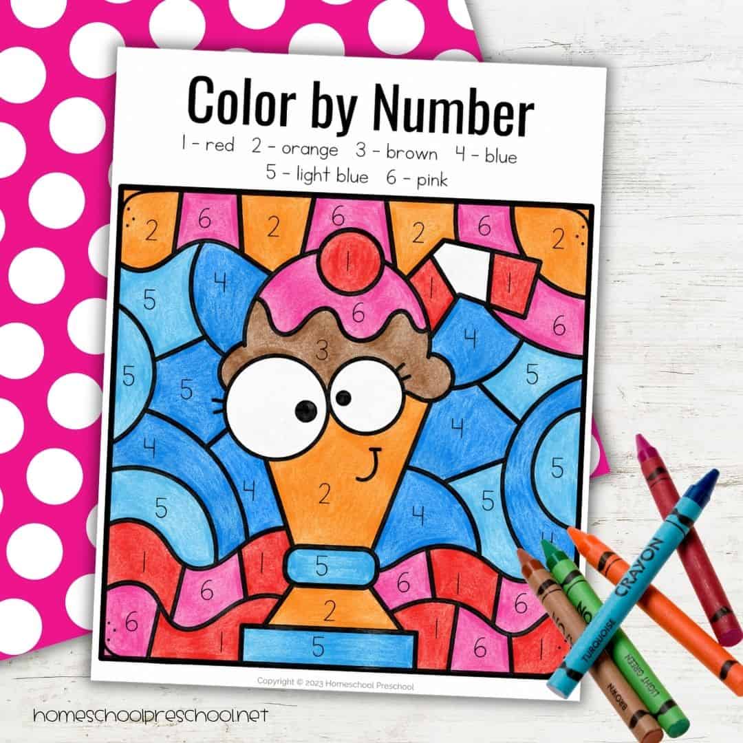 Ice Cream Color by Number Worksheet for Preschoolers
