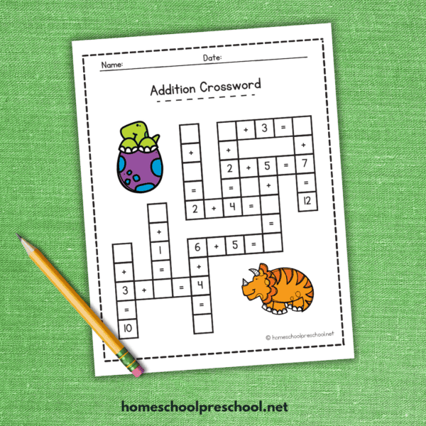 Dinosaur Addition Worksheets for Kindergarten