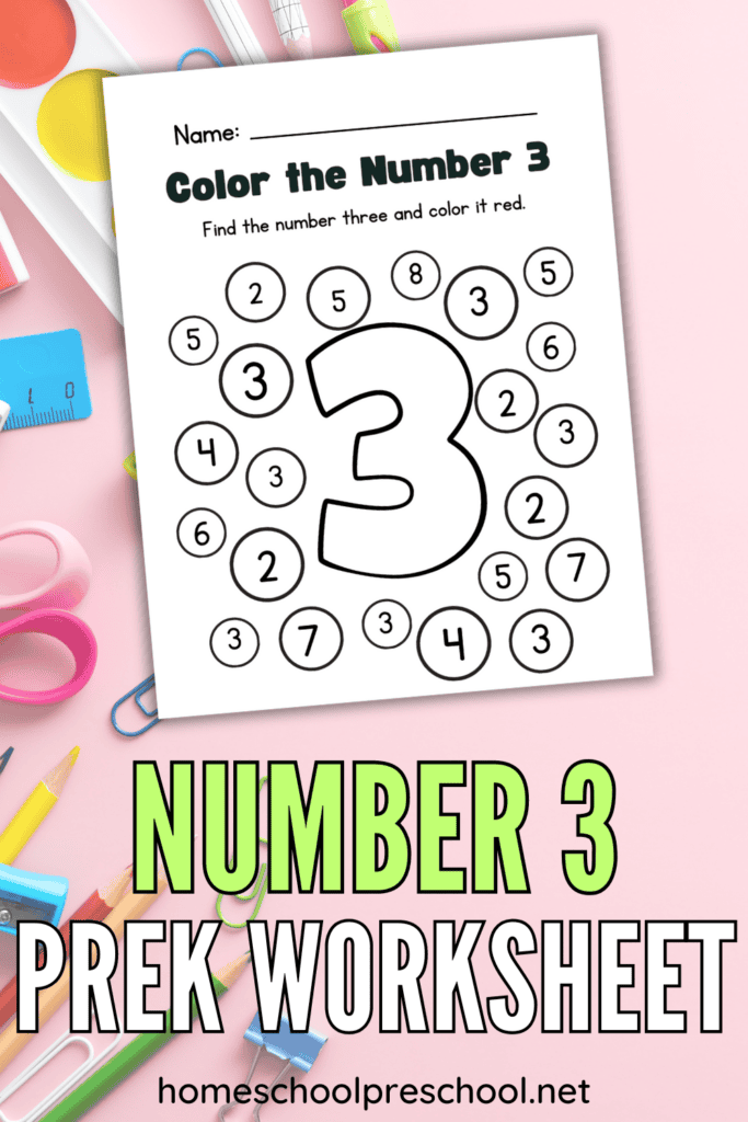 Printable Number 3 Worksheet for Preschool