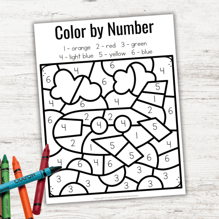 Color by Number Airplane Worksheet for Preschoolers