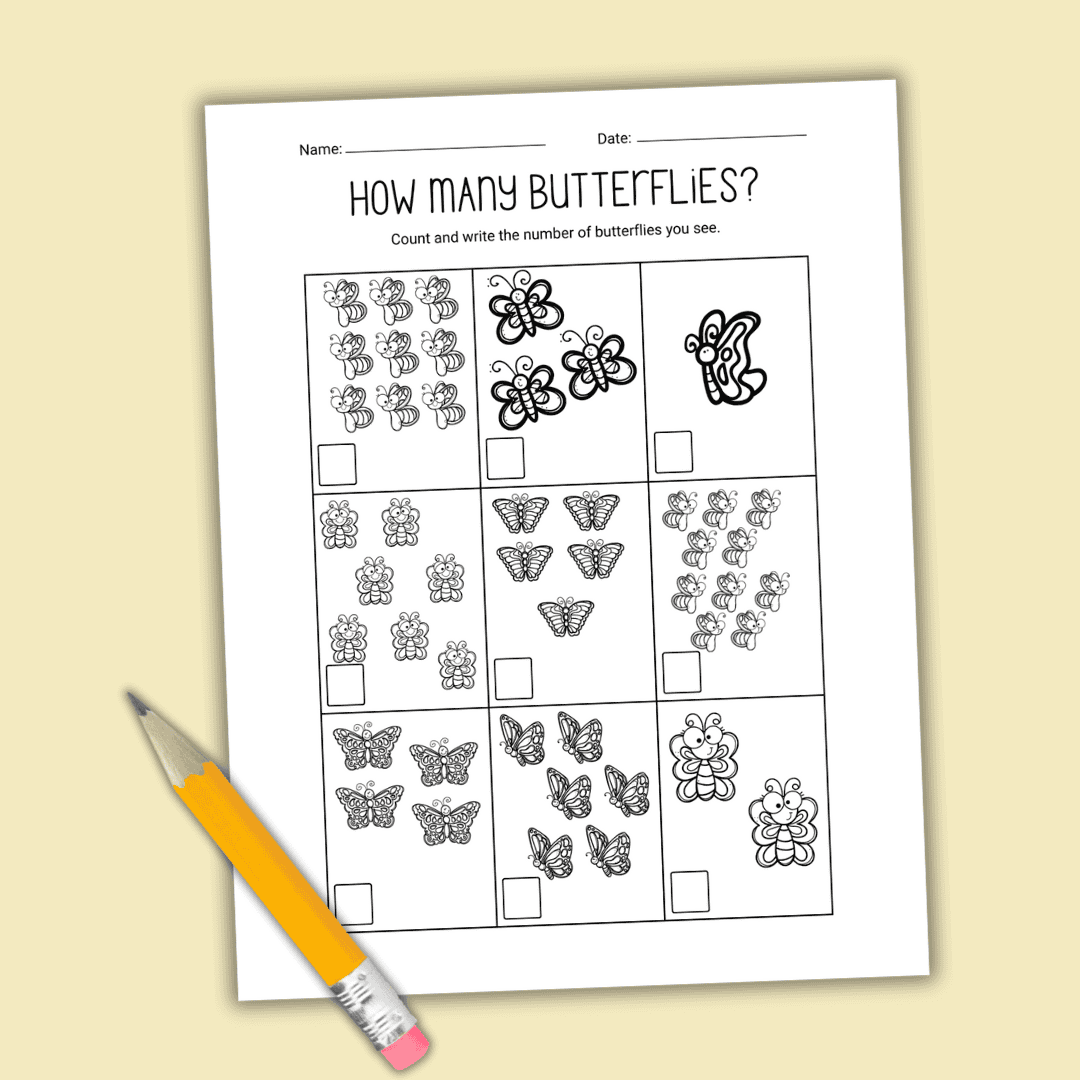 Free Butterfly Counting Worksheet Fun
