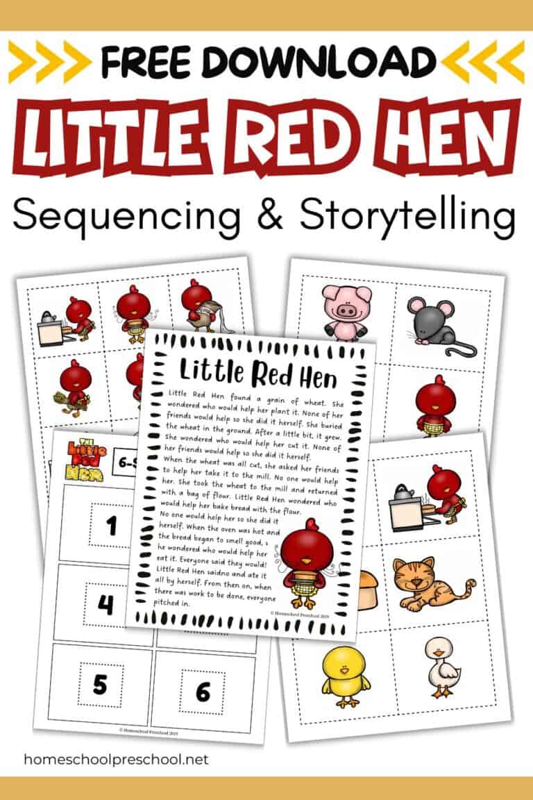 Free Printable Little Red Hen Sequencing Cards for Kids