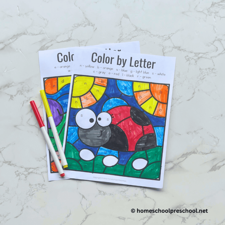 Bugs Color by Letters Printable for Preschool and Kindergarten