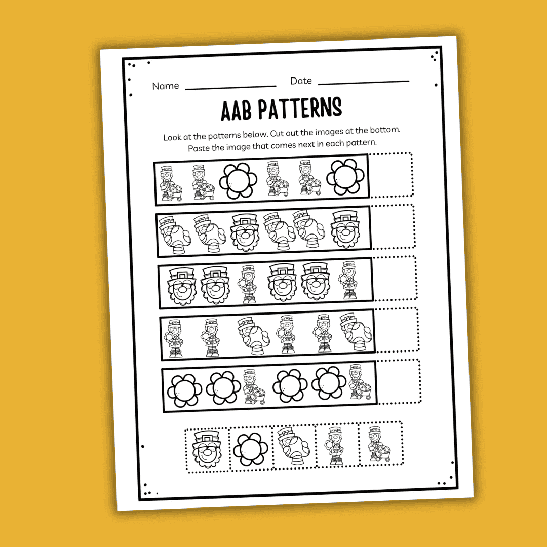 Fun Leprechaun AAB Pattern Worksheets for Kids