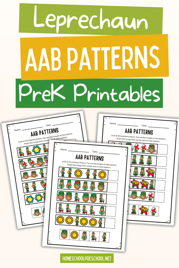 Fun Leprechaun AAB Pattern Worksheets for Kids