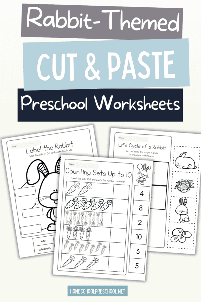 Rabbit Cut and Paste Worksheets for Preschool (Free Printable)