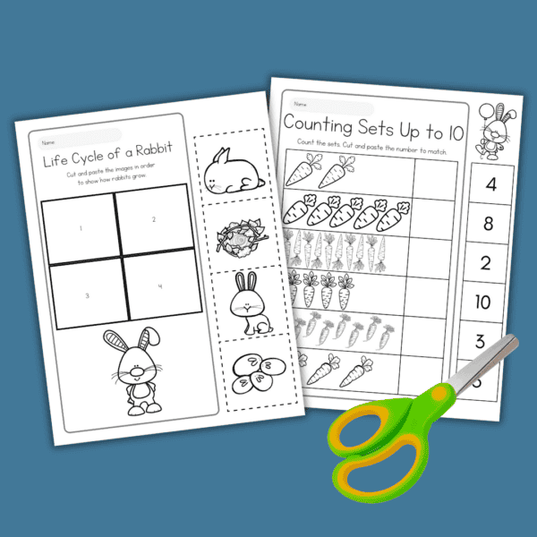 Rabbit Cut and Paste Worksheets for Preschool (Free Printable)
