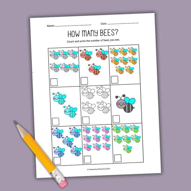 Bee Counting Worksheets for Preschool Fun!