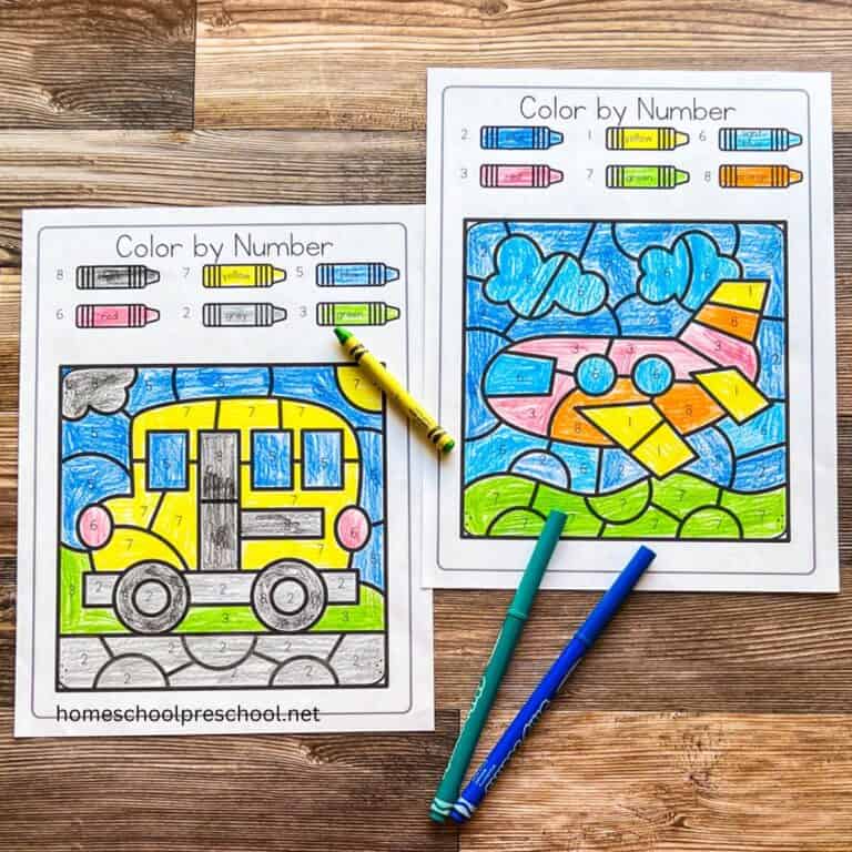 Transportation Color by Number Worksheets: Fun Learning for Kids