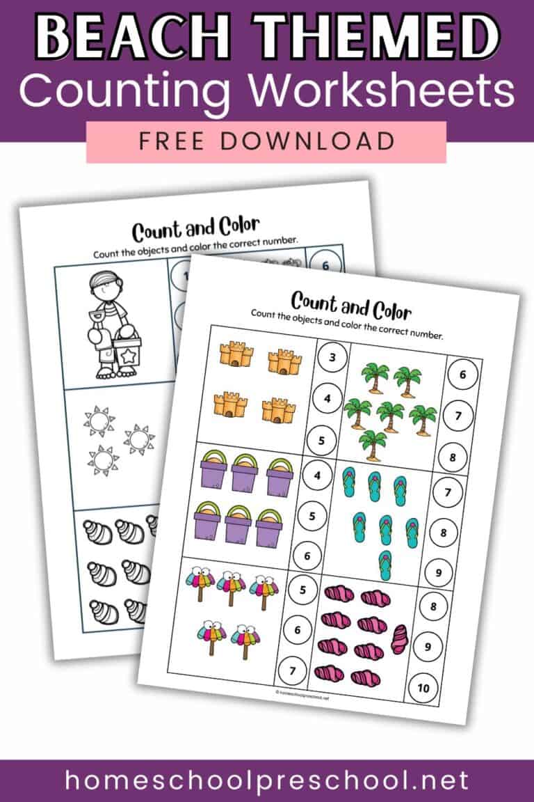 Free Beach Counting for Preschool Worksheets | Math Fun!