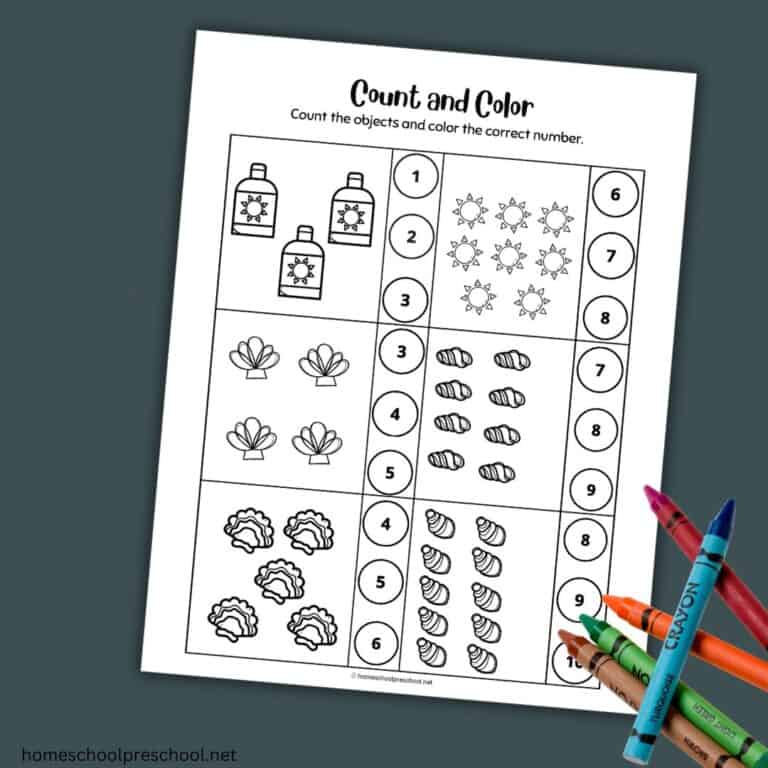 Free Beach Counting for Preschool Worksheets | Math Fun!