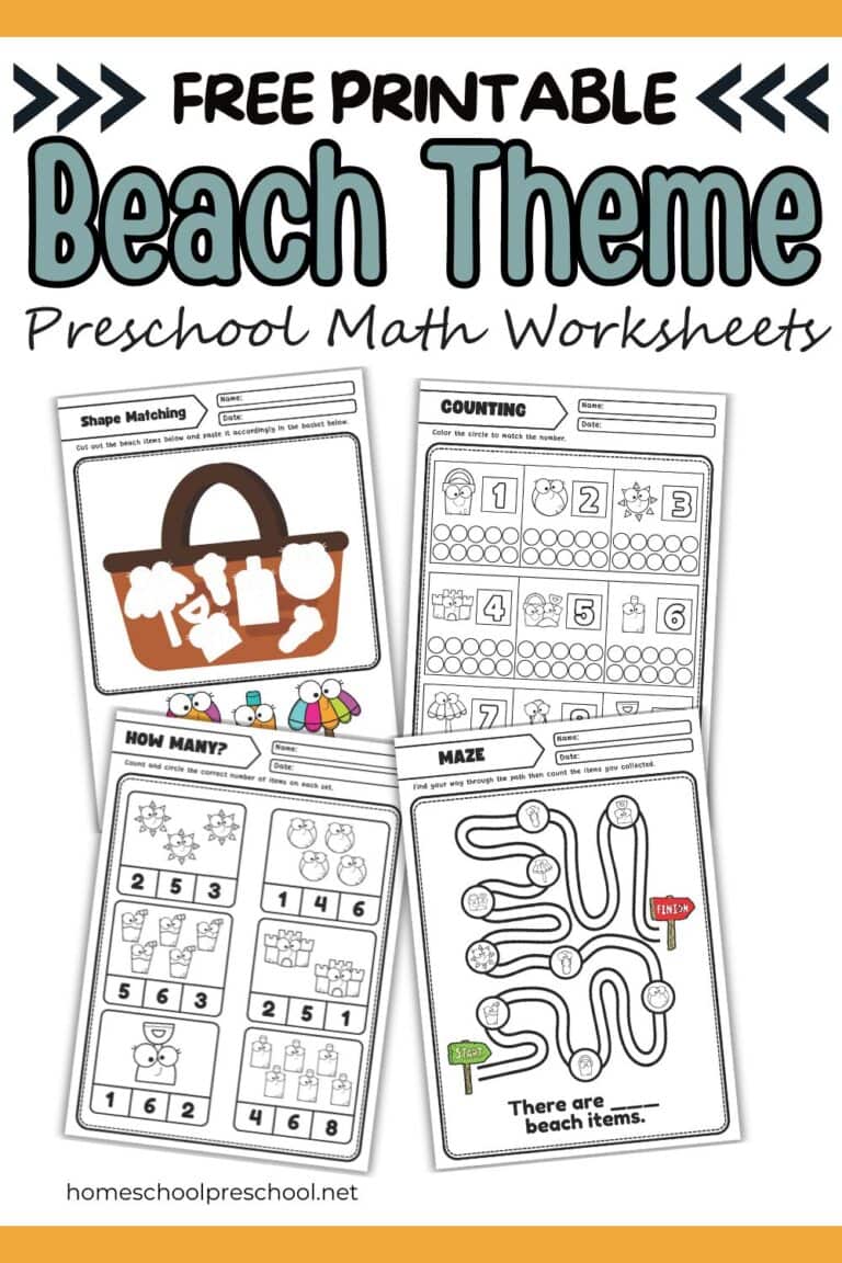 Free Beach Math Worksheets for Preschool Fun