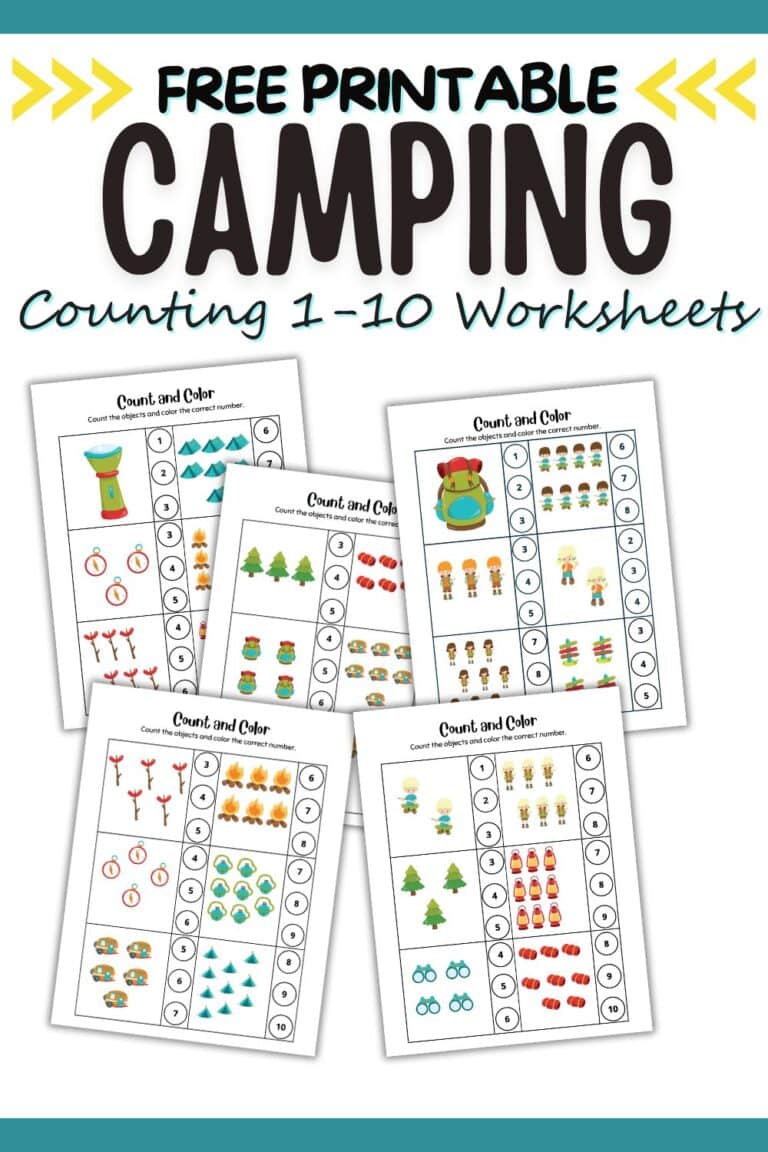 Free Camping Counting Worksheets for Preschoolers