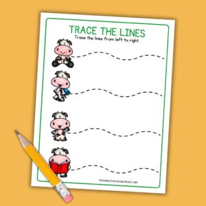 Free Cow Tracing Lines Worksheets for Pre-Writing Fun!