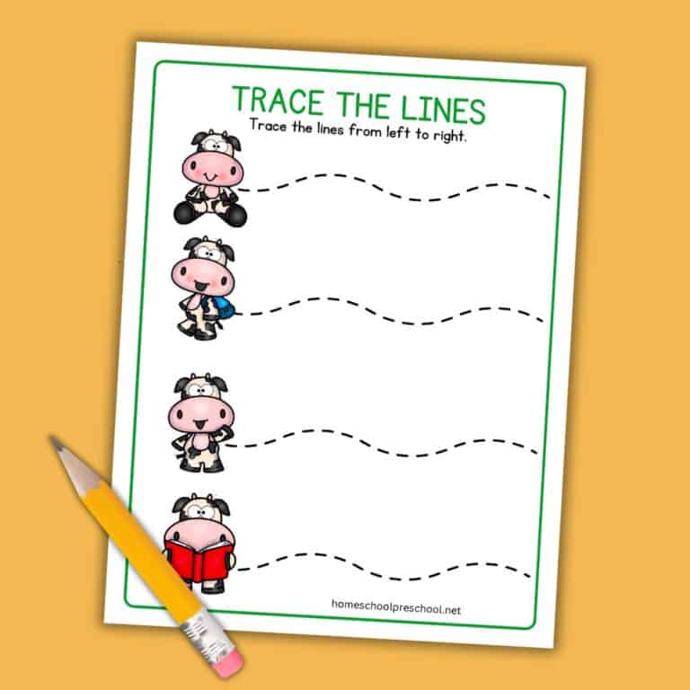 Free Cow Tracing Lines Worksheets for Pre-Writing Fun!