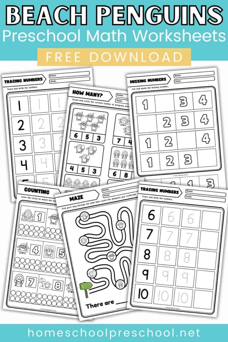 Free Beach Penguins Math Worksheets for Preschool Fun!